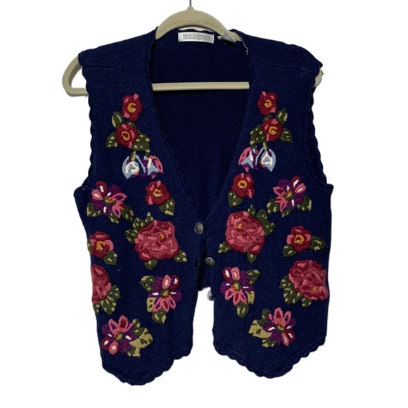 Vintage | Sweaters | Vintage Heirlooms Floral Embroidered Knit Dark ...
